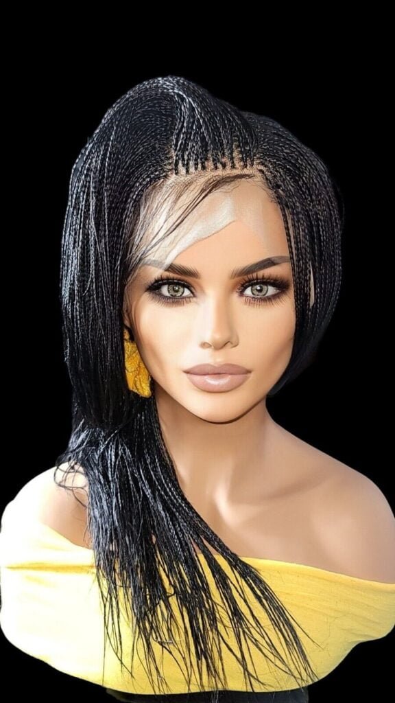 Full Lace Hand-Braided wig color # 1 Jet Black micro million braids ...